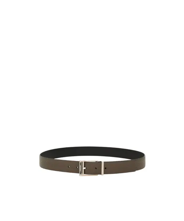 FERRAGAMO Reversible Leather Belt - Concrete/black