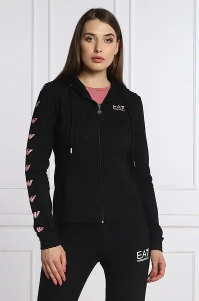 EA7 Logo Zip-up Hooded Casual Jacket - Black