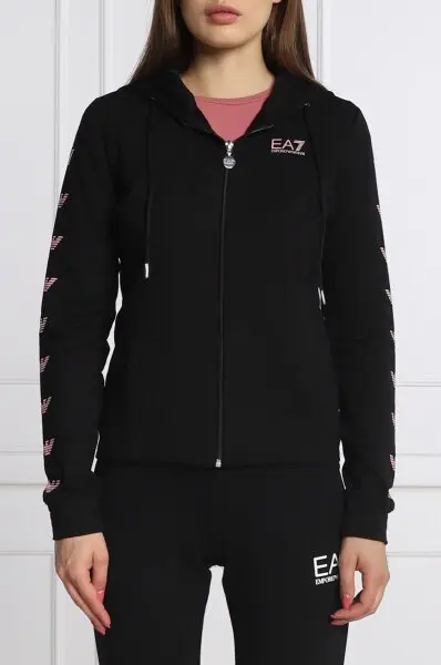EA7 Logo Zip-up Hooded Casual Jacket - Black