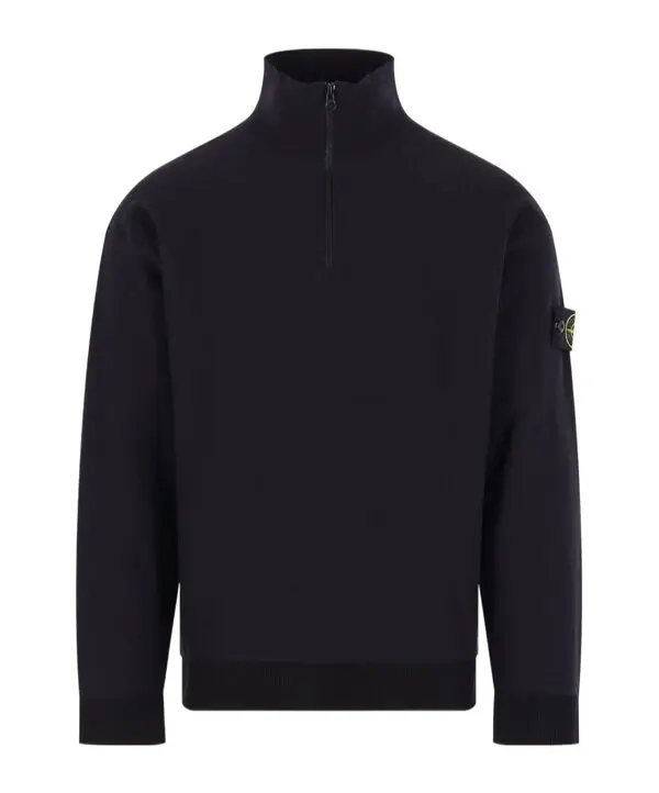 Stone Island Logo Patch Half-zip Jumper - Black