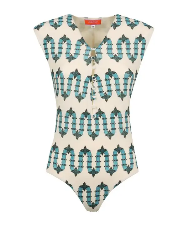 La DoubleJ Printed V-neck Sleeveless Bodysuit