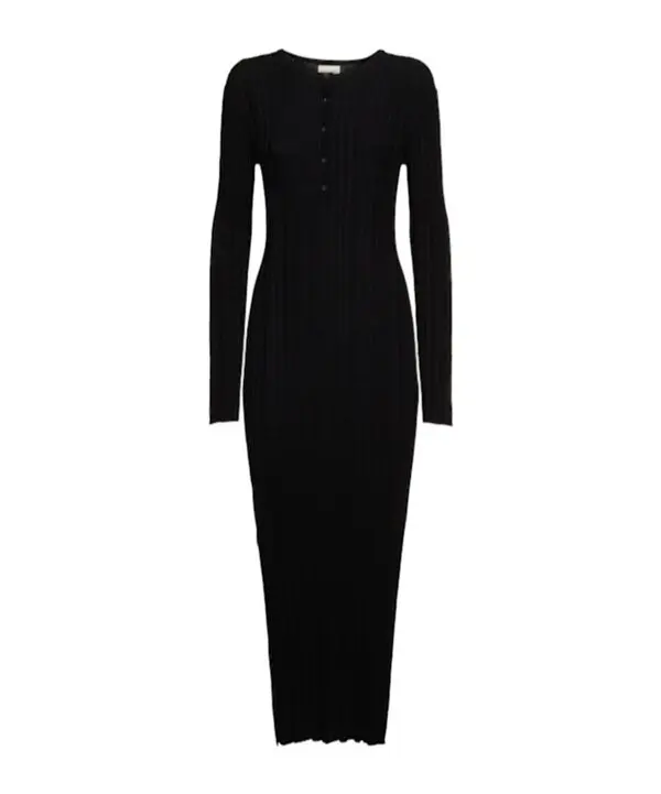 LOULOU STUDIO Ribbed Maxi Dress With Button Detail And Side Slits - Black
