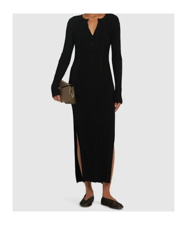 LOULOU STUDIO Ribbed Maxi Dress With Button Detail And Side Slits - Black
