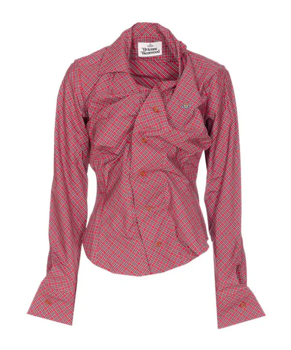 VIVIENNE WESTWOOD Orb Embroidered Checked Ruched Shirt - Pink