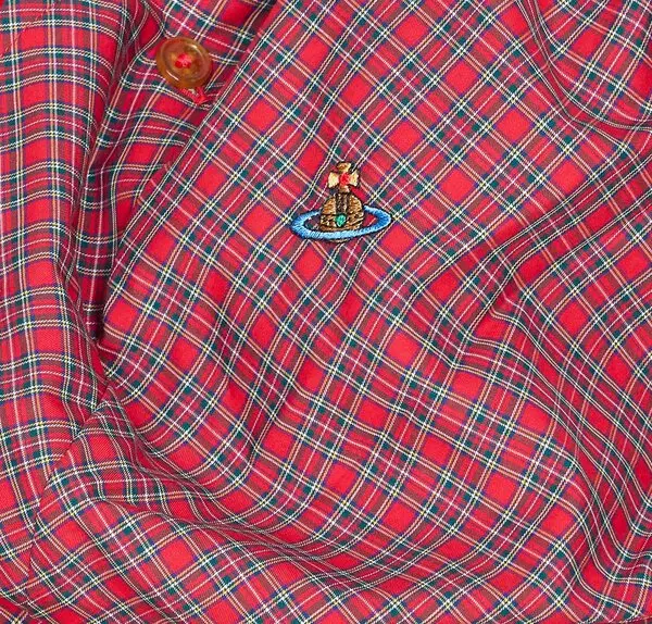 VIVIENNE WESTWOOD Orb Embroidered Checked Ruched Shirt