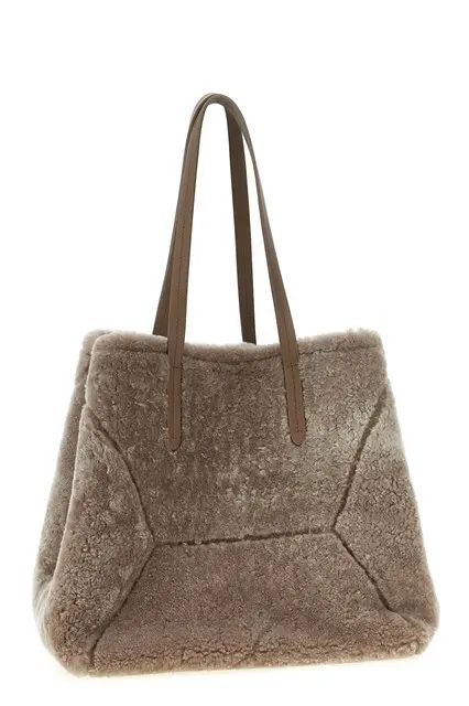 Brunello Cucinelli Shearling Shoulder Bag - Brown