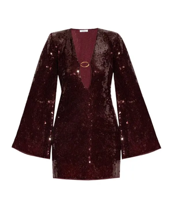 Oseree Sequin-embellished Deep-v Mini Dress - Brown