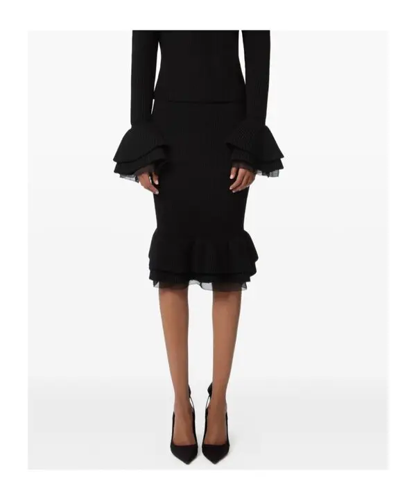 Nina Ricci Ruffled Knit Midi Skirt