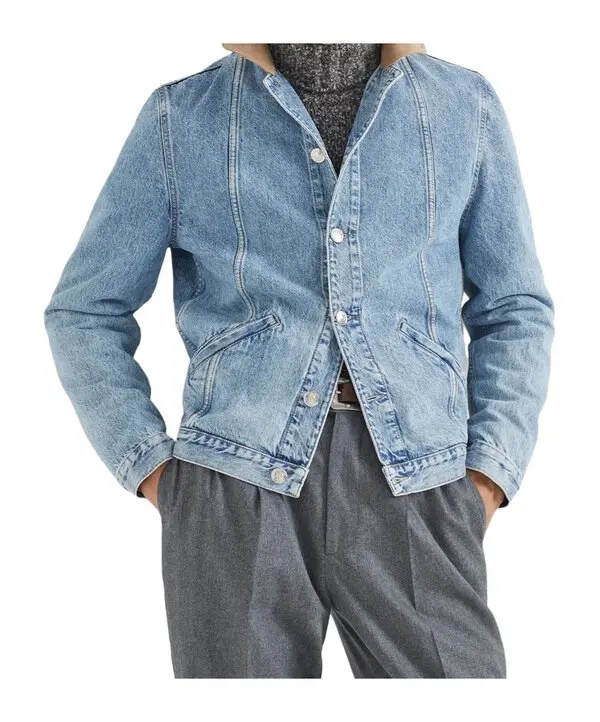 Brunello Cucinelli Denim Jacket With Contrasting Collar - Light Blue