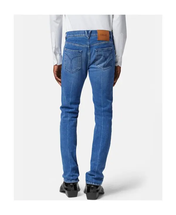 Versace Slim-cut Logo Patch Denim Jeans
