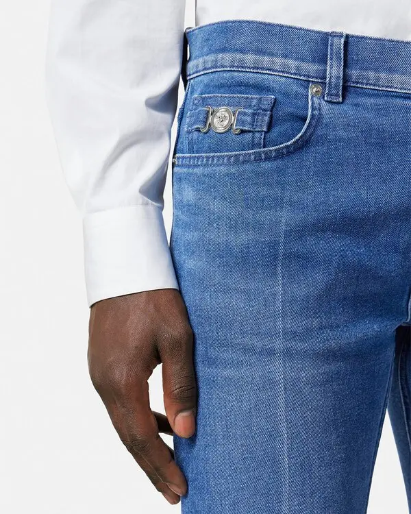 Versace Slim-cut Logo Patch Denim Jeans