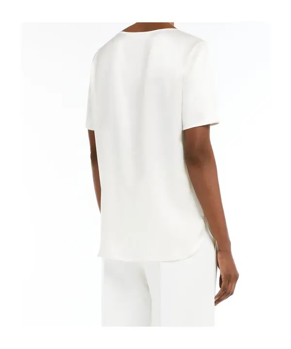 Max Mara Crewneck Short Sleeve Satin Top - White