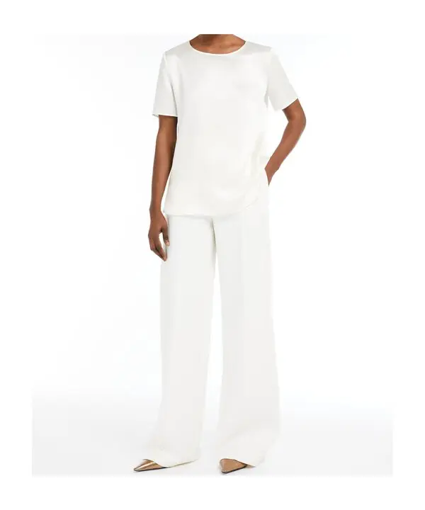 Max Mara Crewneck Short Sleeve Satin Top - White