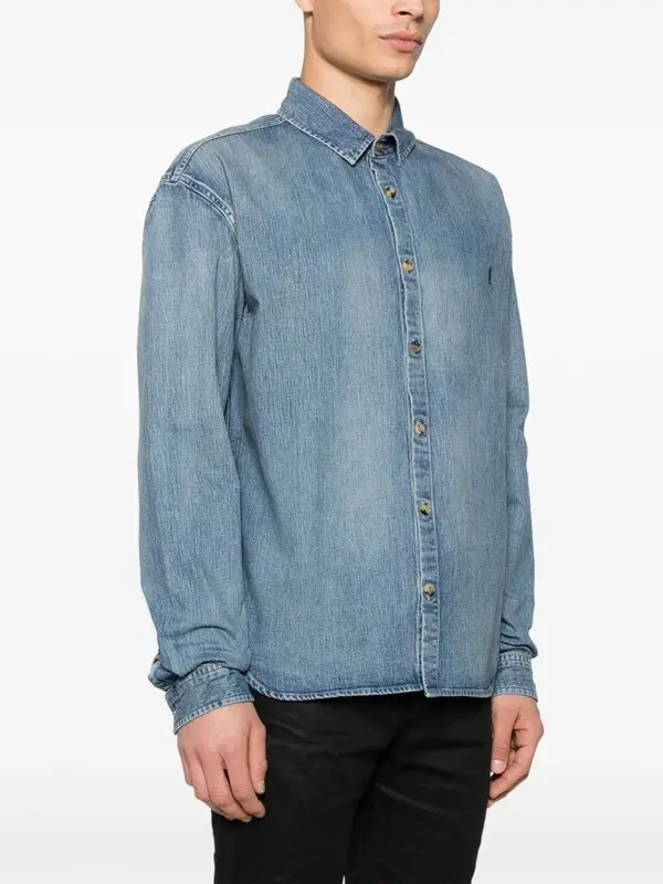Saint Laurent Cassandre Button-up Denim Shirt - Sky-blue