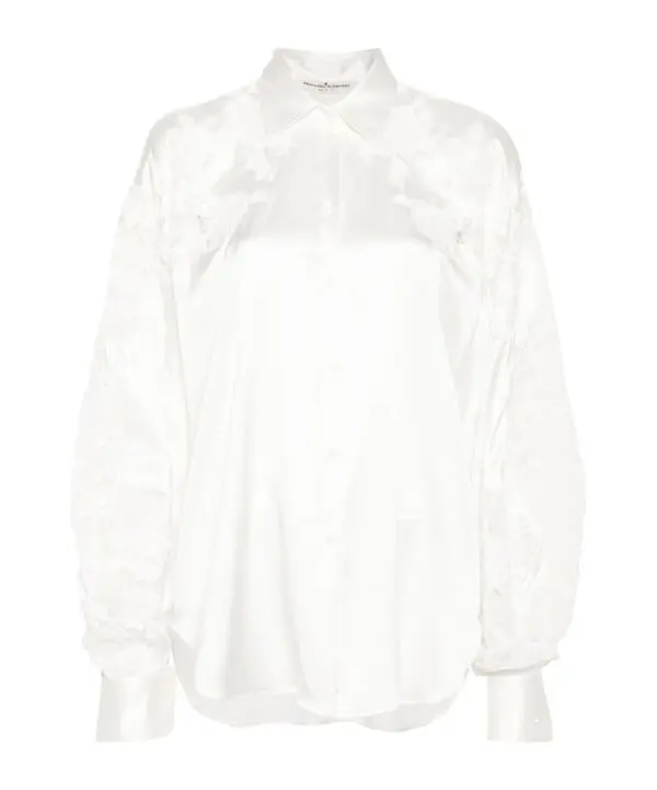 Ermanno Scervino Lace-panelled Drop Shoulder Satin Shirt - White