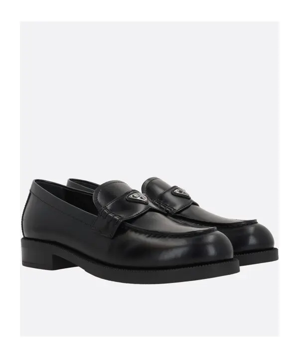 Prada Logo Plaque Slip-on Loafers - Black