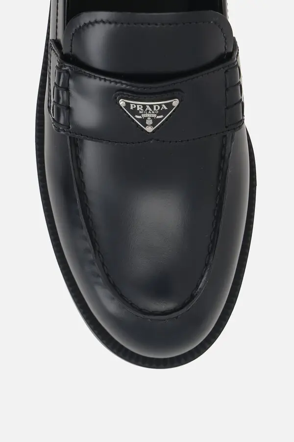 Prada Logo Plaque Slip-on Loafers - Black
