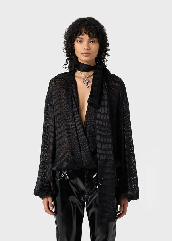 Blumarine Printed Devoré Criss-cross Blouse