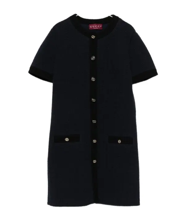 Gucci Textured Tweed Dress With Interlocking G Buttons - Blue