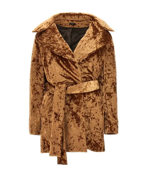 Atlein Crushed Velvet Belted Coat