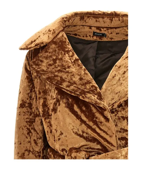 Atlein Crushed Velvet Belted Coat - No