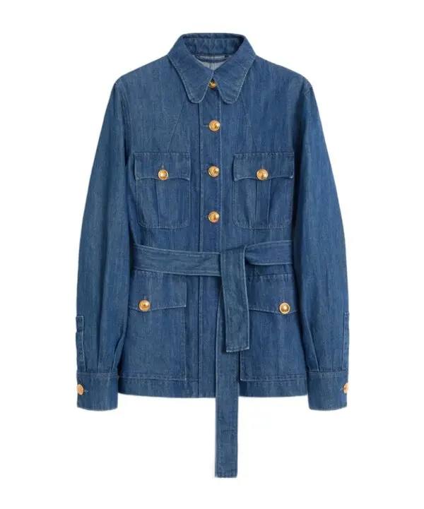 Valentino Garavani Belted Waist Denim Jacket - Blue