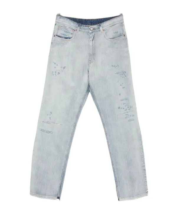 MAISON MARGIELA Distressed Logo Patch Jeans - Gray