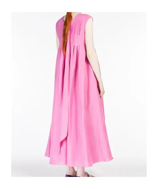 Max Mara V-neck Pleated Sleeveless Maxi Dress - Pink