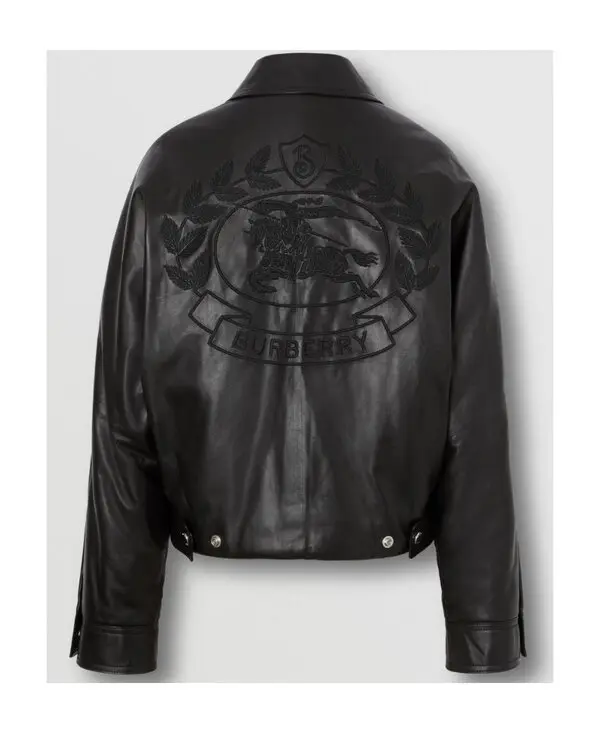 Burberry Equestrian Knight Embroidered Leather Jacket
