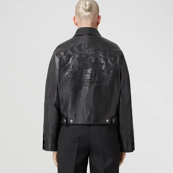 Burberry Equestrian Knight Embroidered Leather Jacket