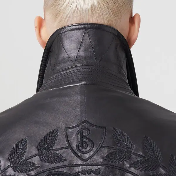 Burberry Equestrian Knight Embroidered Leather Jacket