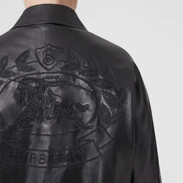 Burberry Equestrian Knight Embroidered Leather Jacket