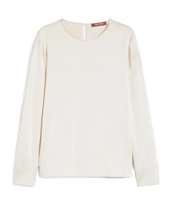 Max Mara Crew-neck Stretch Silk Satin Shirt - Beige
