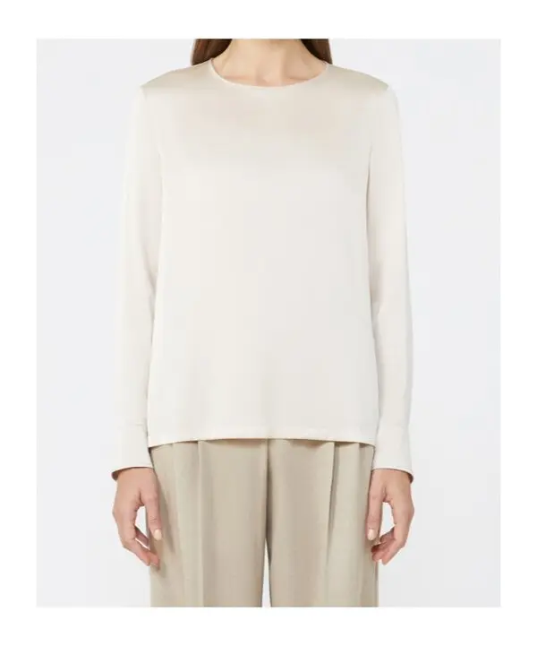 Max Mara Crew-neck Stretch Silk Satin Shirt - Beige