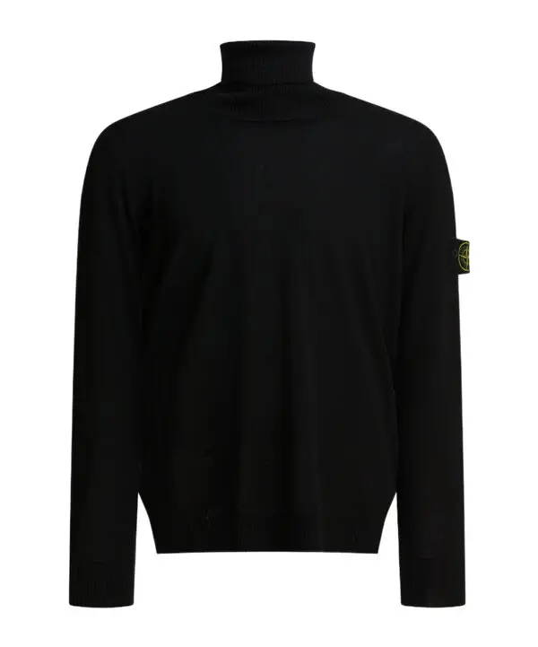 Stone Island Turtleneck Sweater With Ribbed Cuffs And Hem - Black