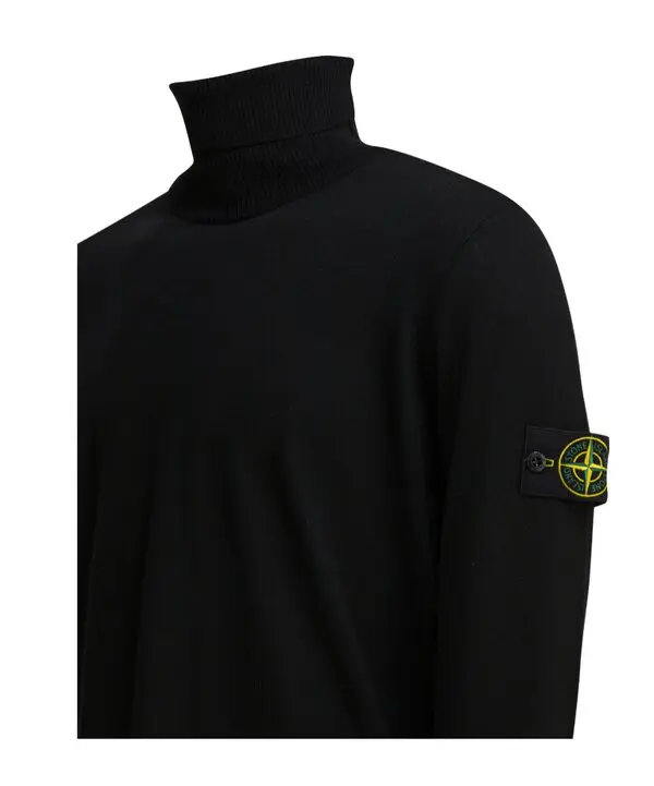 Stone Island Turtleneck Sweater With Ribbed Cuffs And Hem - Black