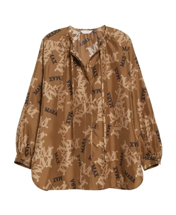 Max Mara Logo Printed Long Sleeve Blouse