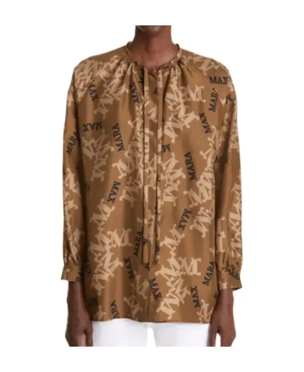 Max Mara Logo Printed Long Sleeve Blouse
