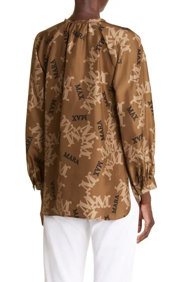 Max Mara Logo Printed Long Sleeve Blouse
