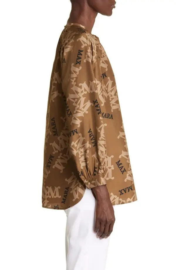 Max Mara Logo Printed Long Sleeve Blouse