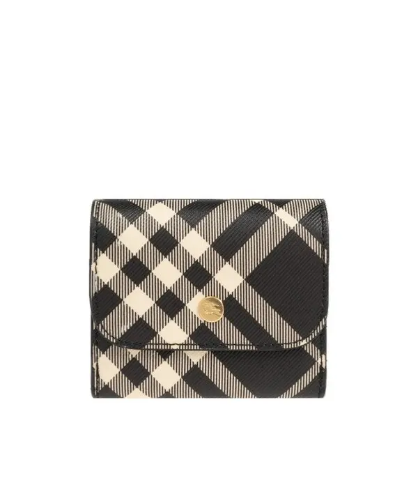 Burberry Check Pattern Folded Wallet - Black