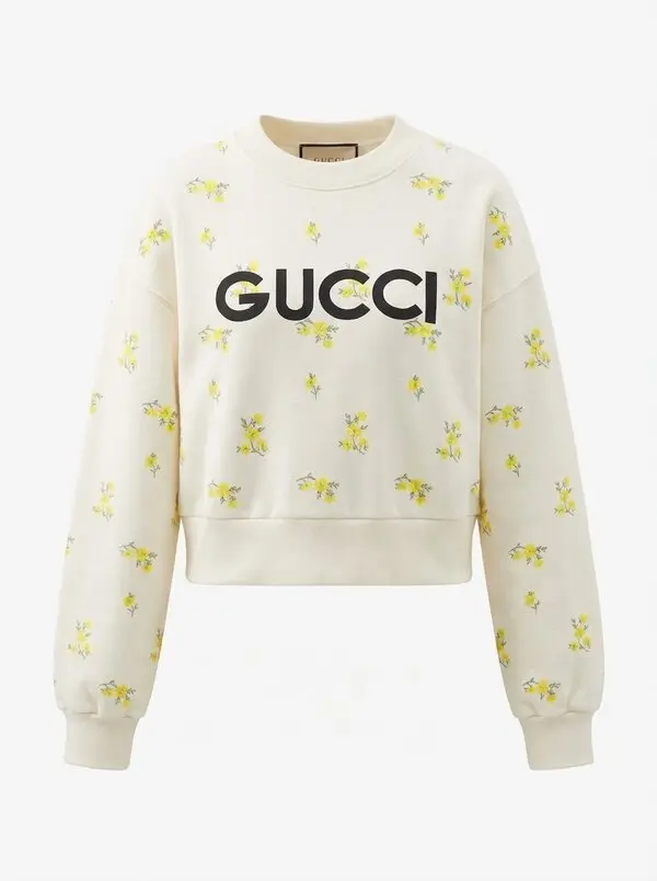 Gucci Floral Embroidered Cotton Sweatshirt - White