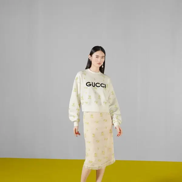 Gucci Floral Embroidered Cotton Sweatshirt