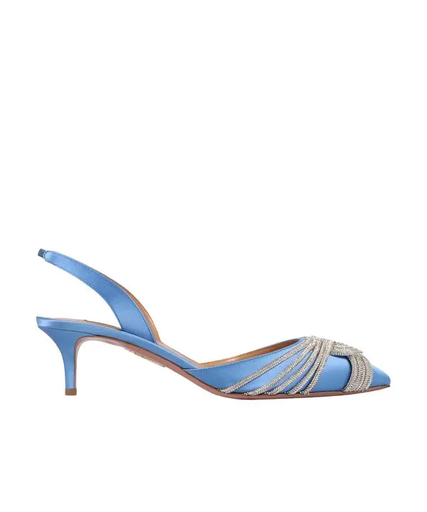 AQUAZZURA Gatsby 50mm Slingback Pumps With Crystal Embellishment - Blue