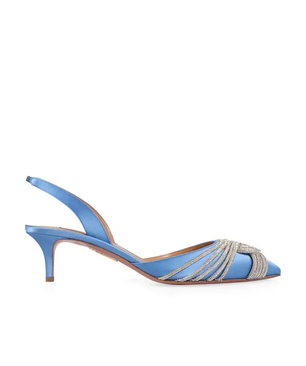 AQUAZZURA Gatsby 50mm Slingback Pumps With Crystal Embellishment - Blue