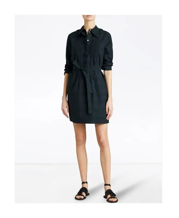 Burberry Plaid Long Sleeve Dress With Logo Detail - Black