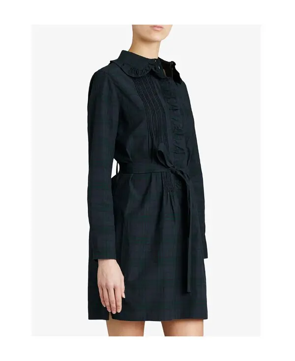Burberry Plaid Long Sleeve Dress With Logo Detail - Black