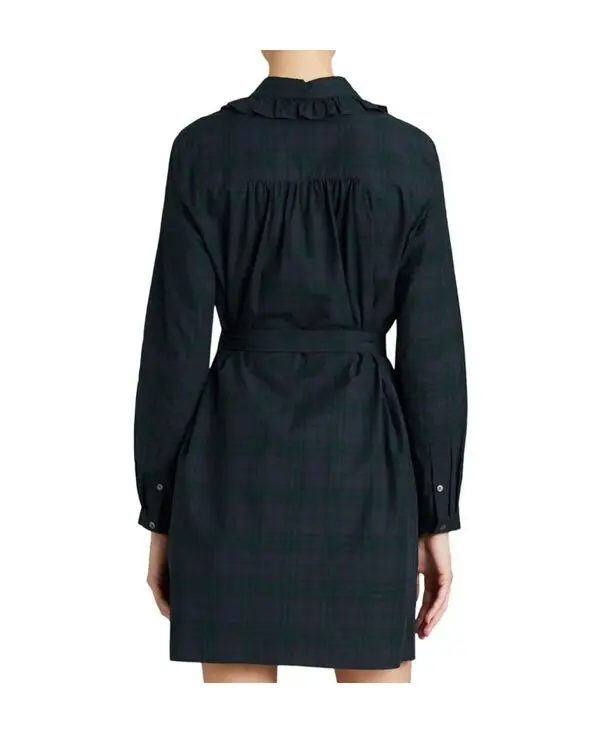 Burberry Plaid Long Sleeve Dress With Logo Detail - Black