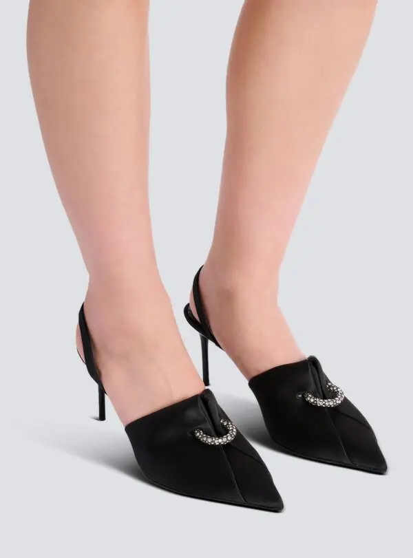 Balmain Piercing Detailed Satin Slingback Pumps