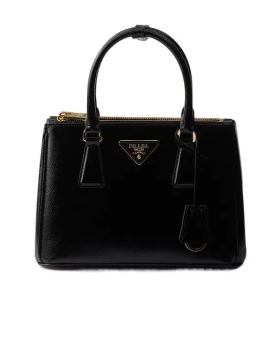 Prada Galleria Small Patent Saffiano Leather Bag - Black